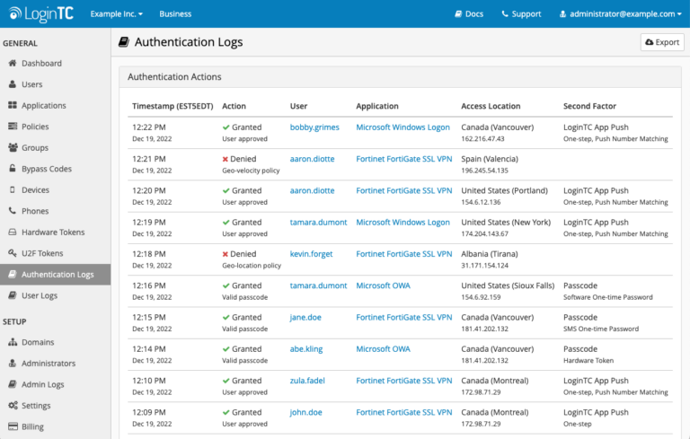 Improve authentication security and administration - LoginTC
